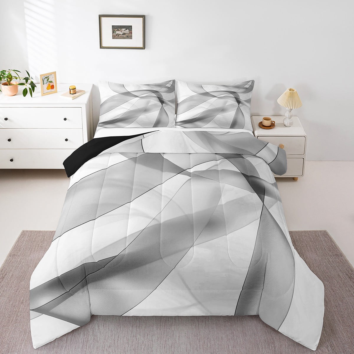 Manfei Black Wave Stripes King Size Comforter Sets,Geometric Geometry ...