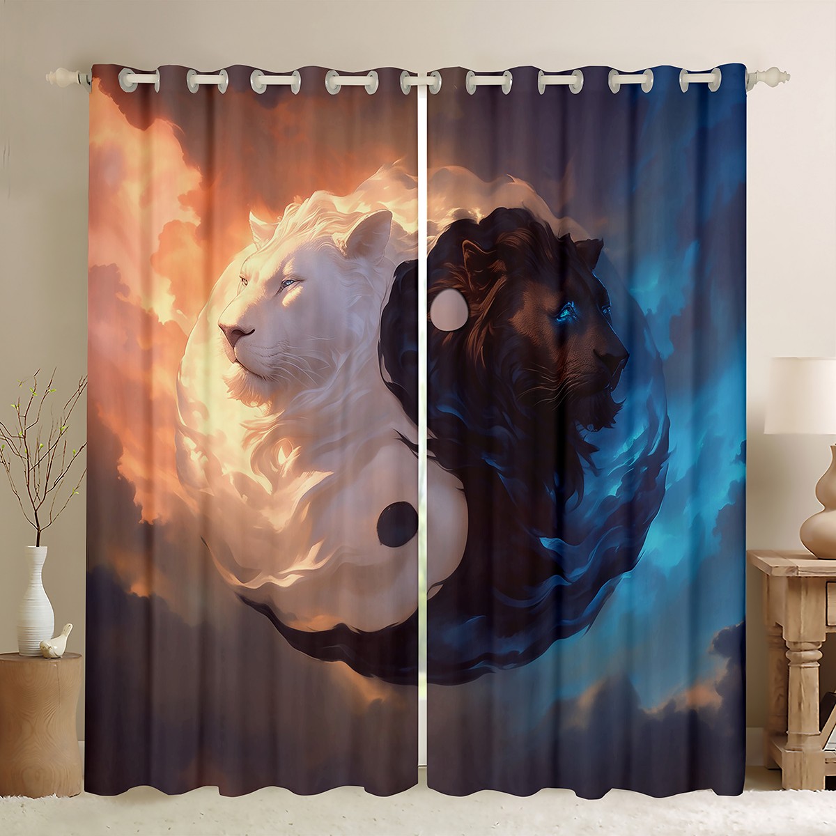 Manfei Black White Lion Blackout Curtains Set of 2 (52x84 Each ...