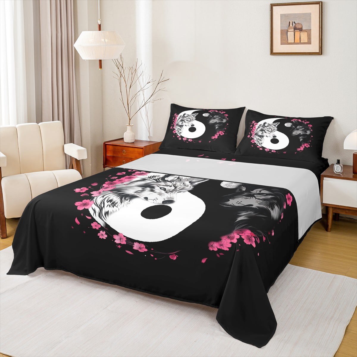 Manfei Black White Wolf Full Size Sheets for Kids, Chinese Yin Yang Bed ...
