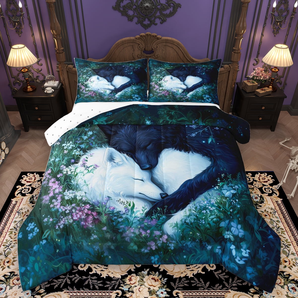 Homewish Black White Wolf Queen Comforter Set for Teens, Jungle ...