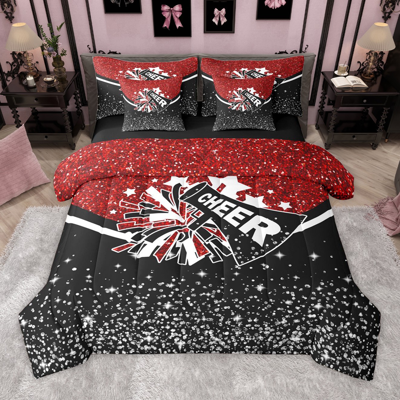 Manfei Bling Crystal Glitter 7pcs Bedding Comforter Set for Female ...