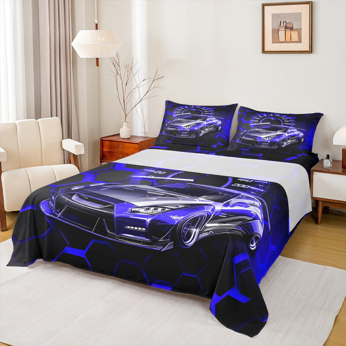 Manfei Blue Automobile Twin Sheet Sets, Racing Car Sheet Set Twin ...