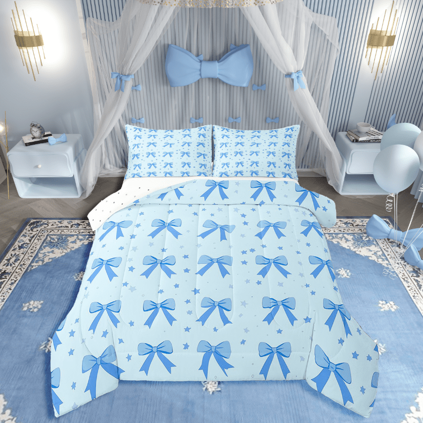 Manfei Blue Bow 3-Piece Full Size Comforter Sets,Stars Print Bedding ...