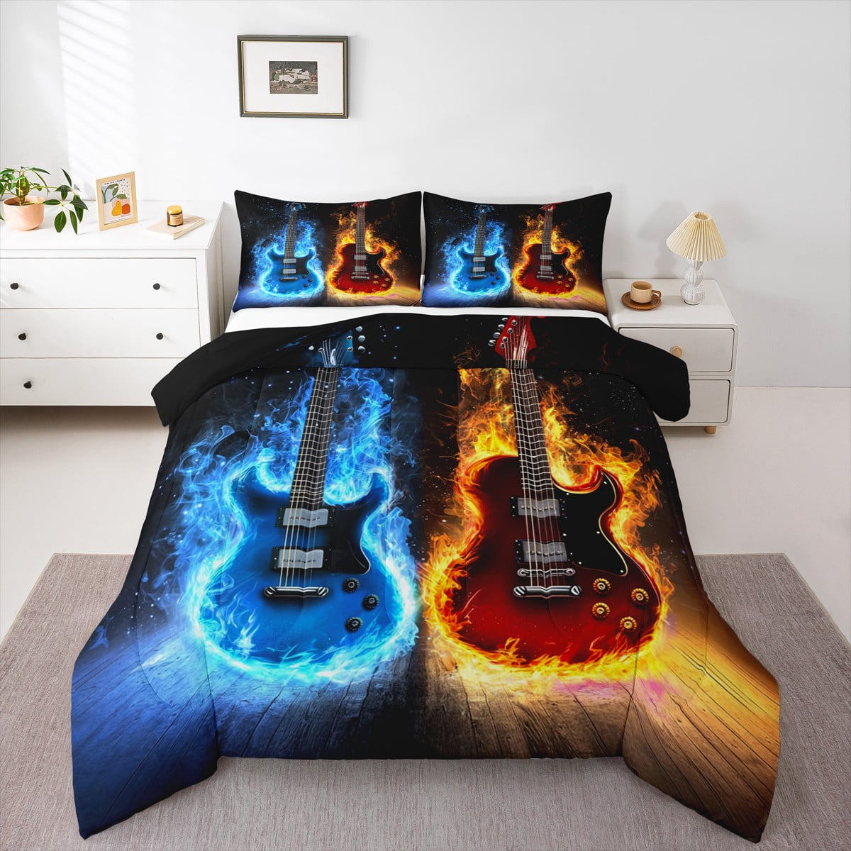 Manfei Blue Brown Guitsr Bedding Comforter Set,Music Theme Twin ...