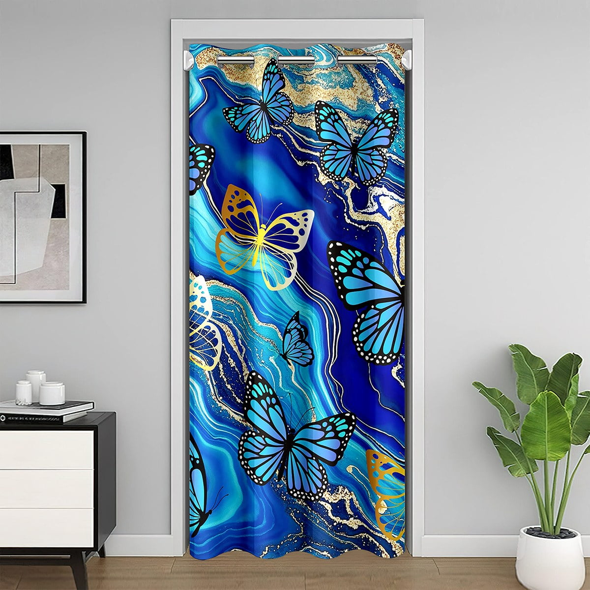 Manfei Blue Butterfly Door Curtain For Door Window 34x80, Cute Wildlife ...
