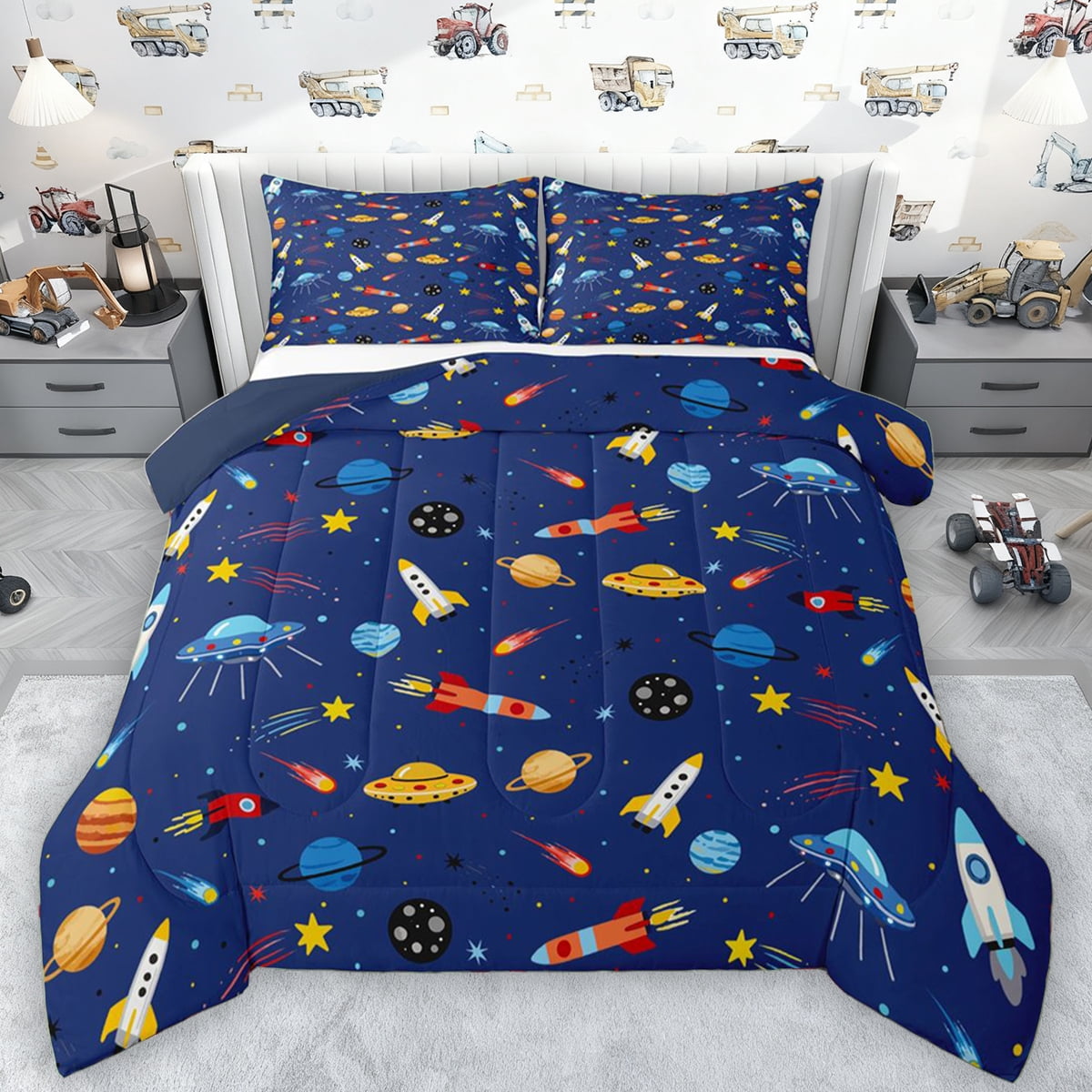 Manfei Blue Cartoon Spaceship Bedding Comforter Set for Boy, Mystic ...
