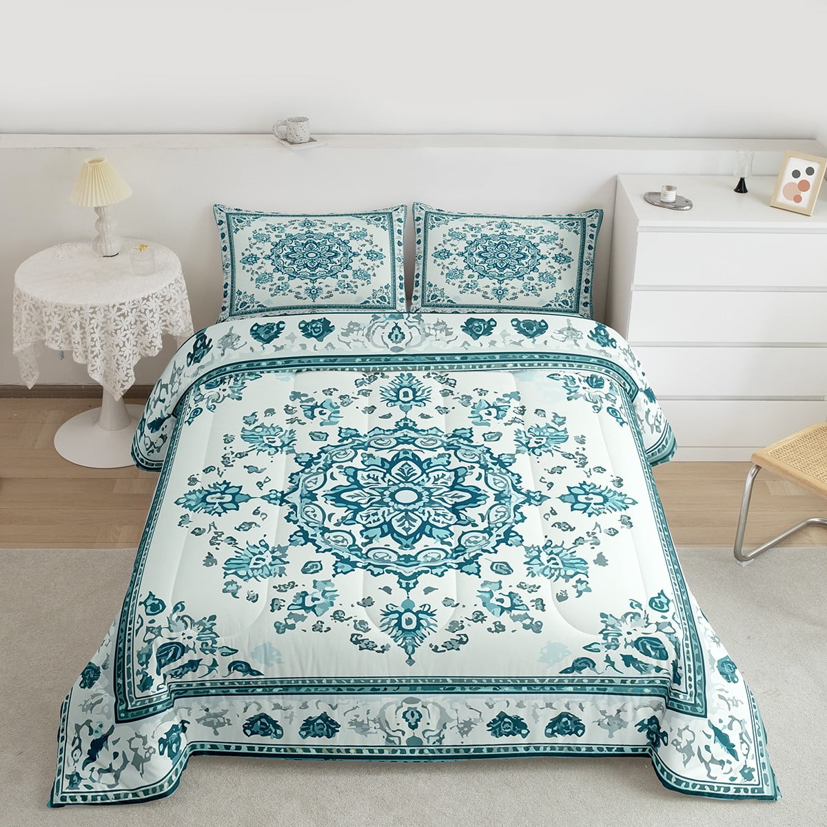 Manfei Blue Flower Floral Queen Comforter Set,Rustic Framhouse Cabin ...