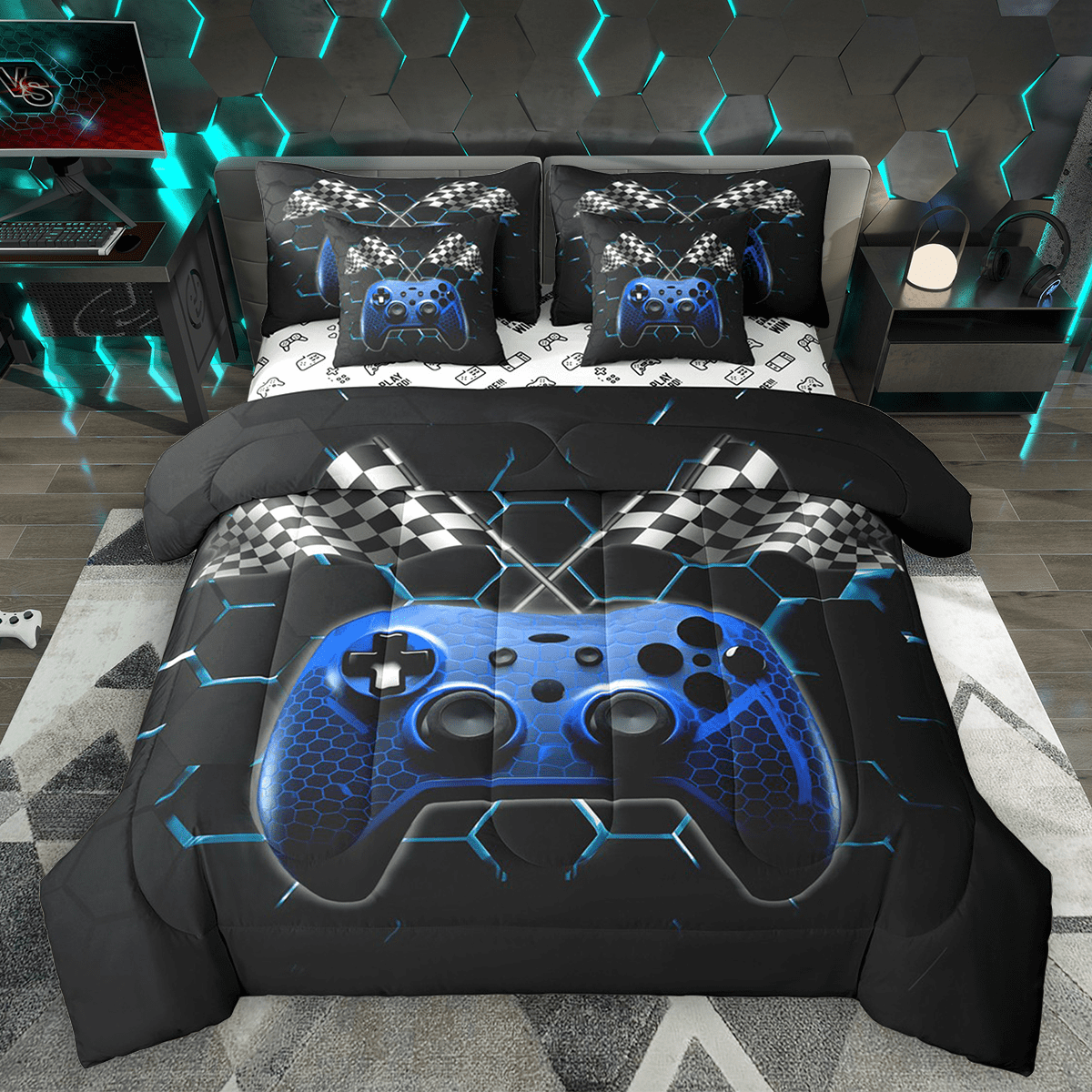 Manfei Blue Game Controller Bedding Comforter Set 7-Piece for Boys ...