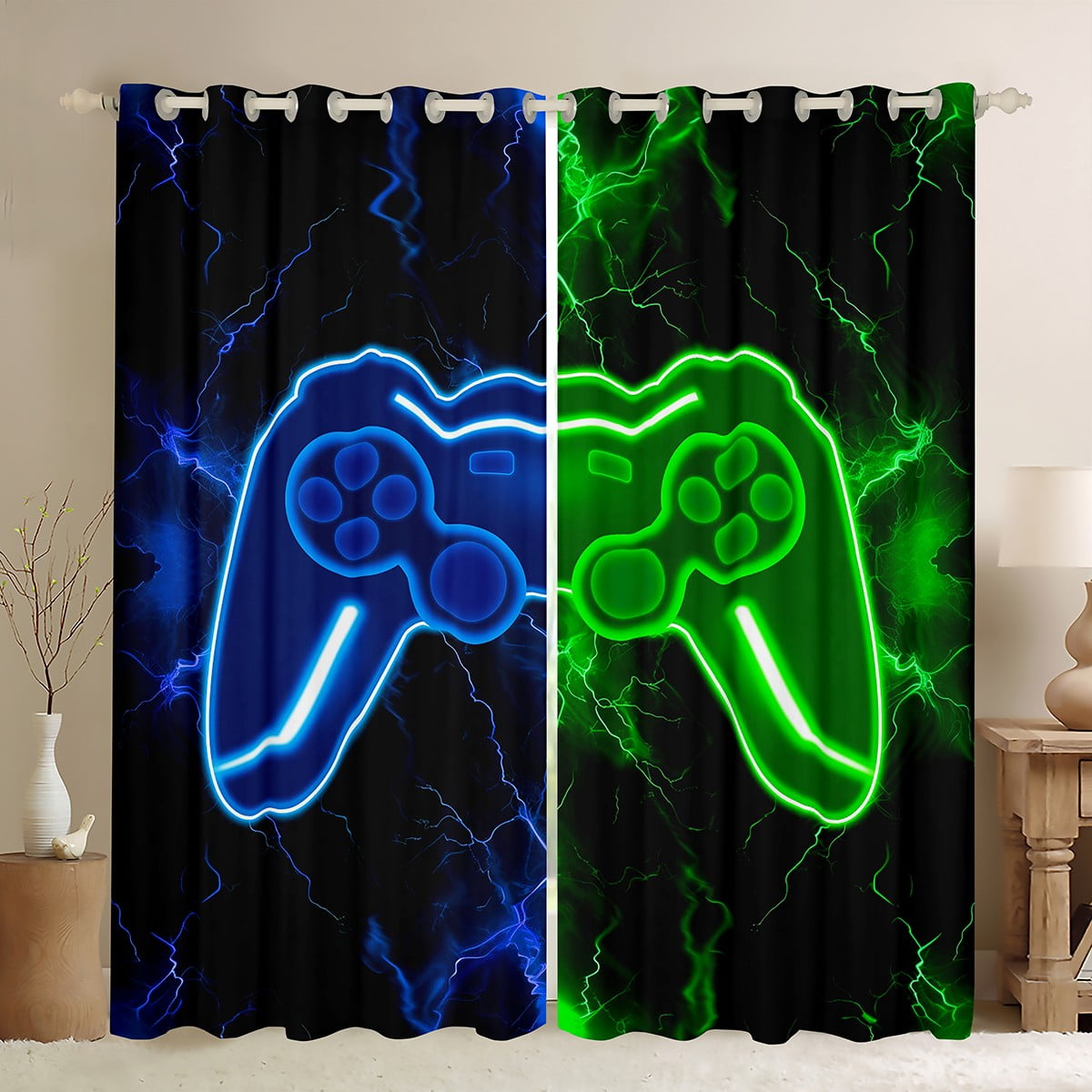 Manfei Blue Gamer Black Out Curtains,Video Game Curtains Pack of 2 ...