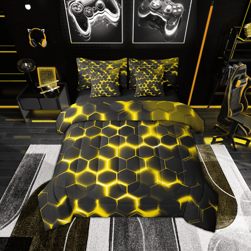 Manfei Blue Hexagon Honeycomb 7-Piece Twin Bedding Sets,Modern ...