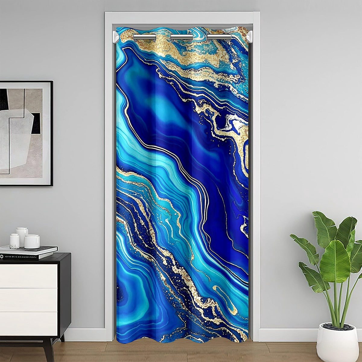 Manfei Blue Marble Door Curtain Panel 42x80, Modern Aesthetic Marbling ...
