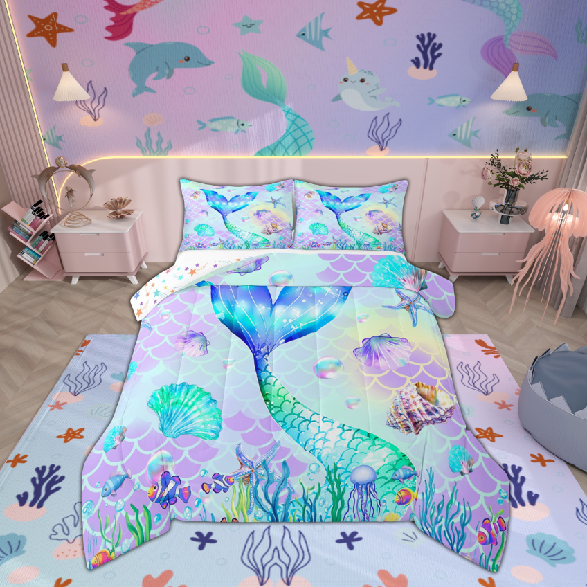 Manfei Blue Mermaid Comforter Sets King Size, Marine Princess Down ...