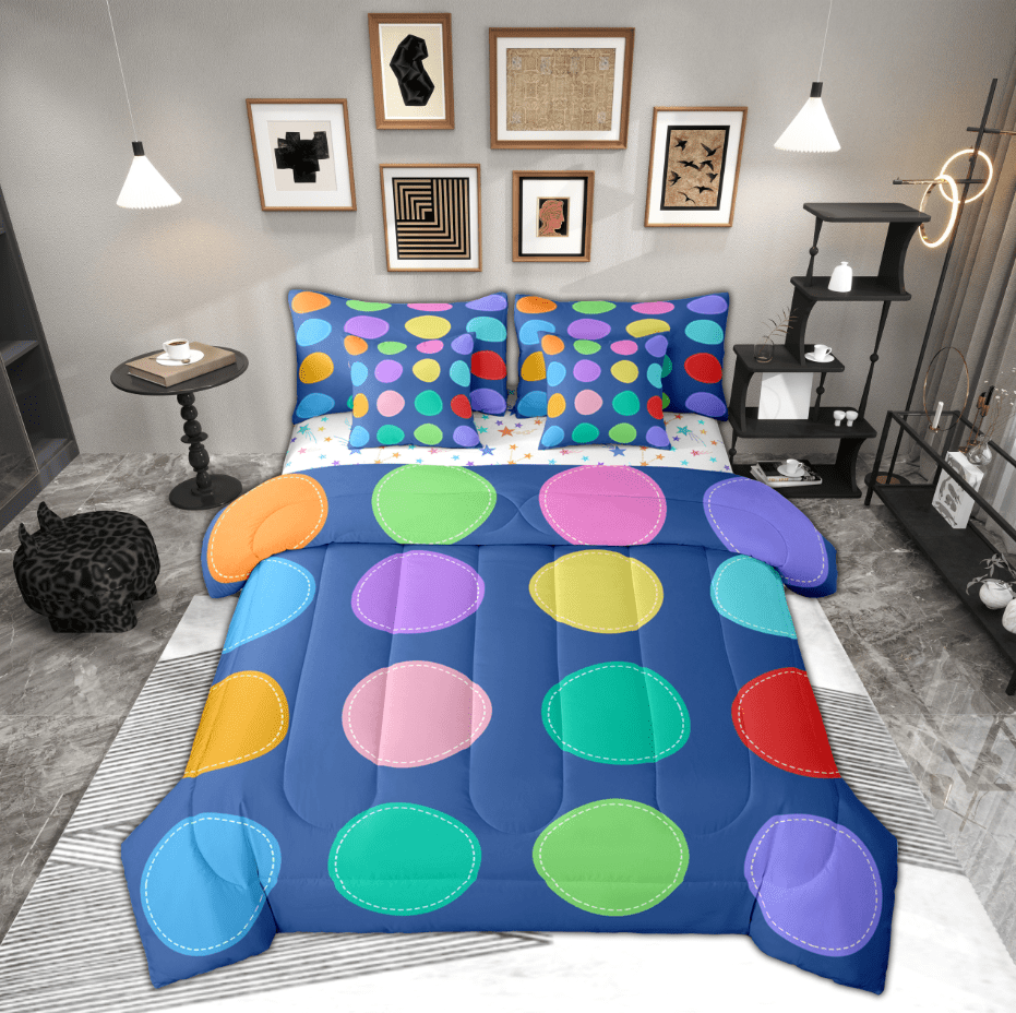 Manfei Blue Polka Dots Bedding Comforter Set 7pcs for Teens, Cycle ...