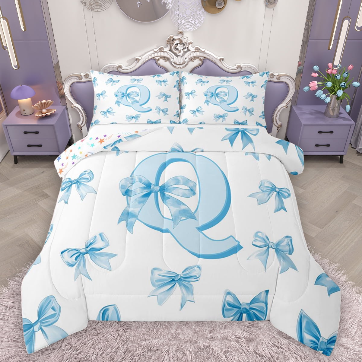 Homewish Blue Ribbon Letter Q Bedding Comforter Set, Cartoon Cute ...