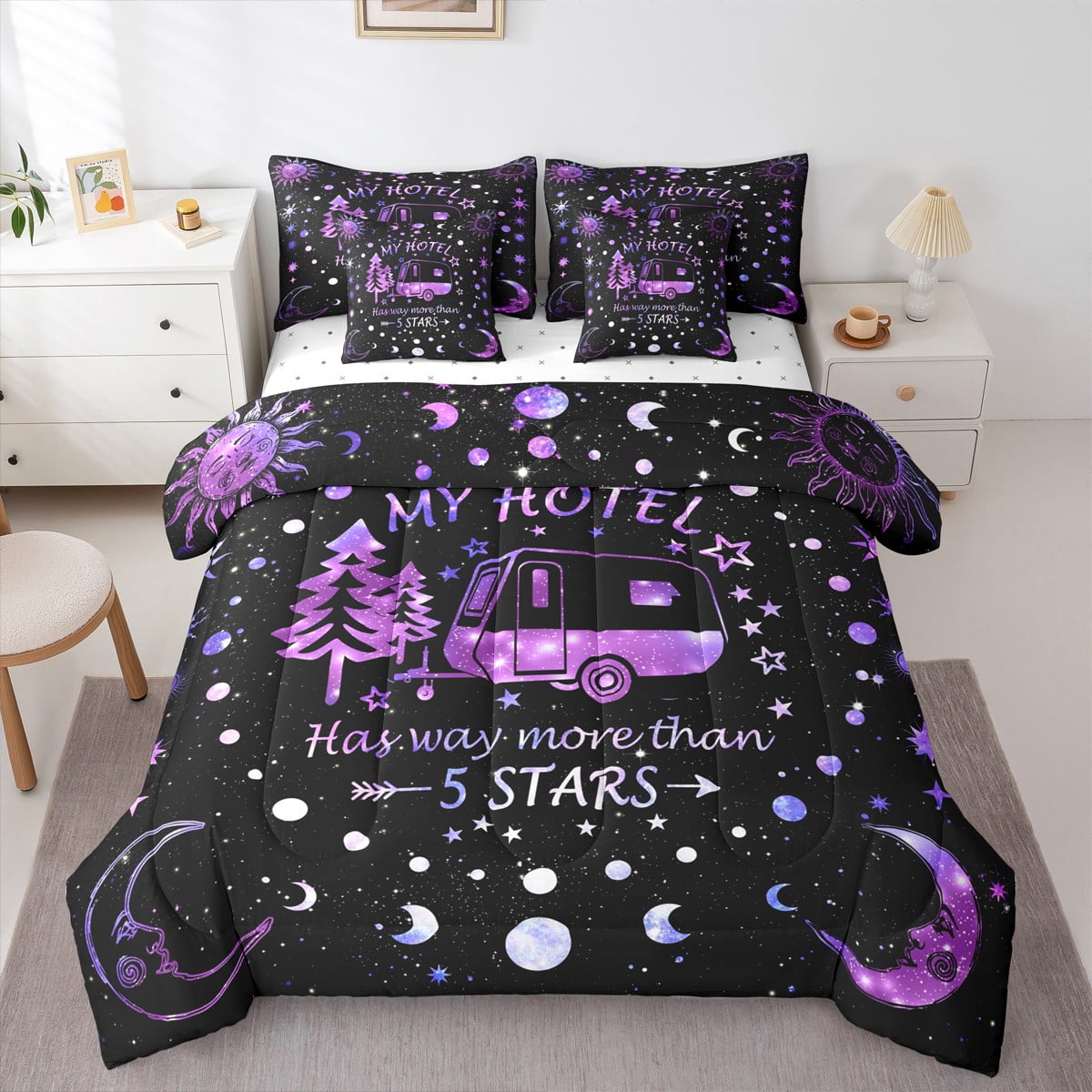 Manfei bohemian Sun Moon 7pcs Bedding Comforter Set,Camper Car Rv Queen ...