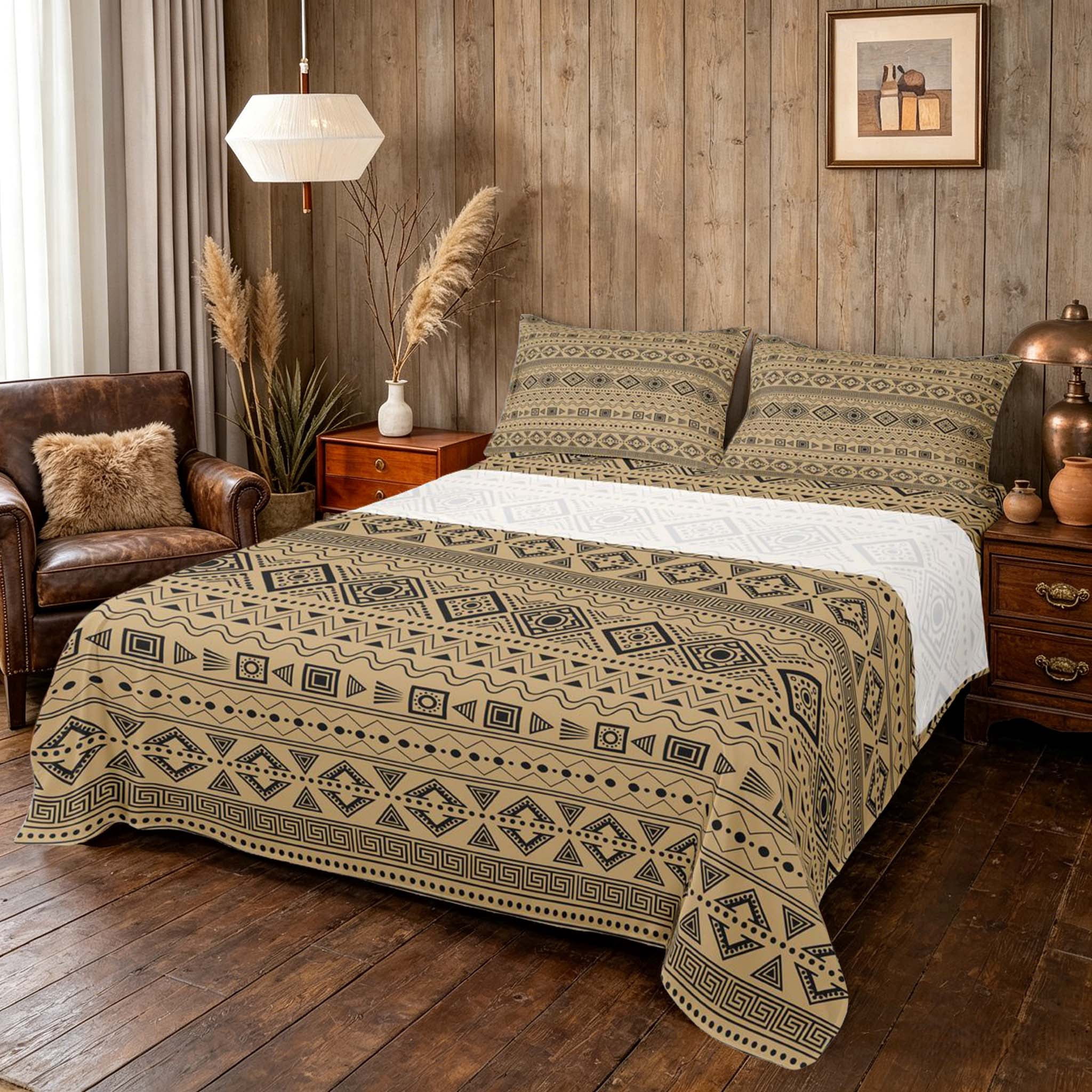 Manfei Bohemian Aztec Bed Sheets,Exotic Style Fuul Size Sheets, Beige ...