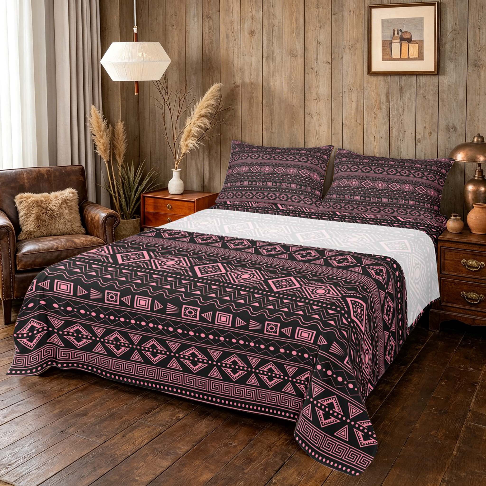 Manfei Bohemian Aztec Bed Sheets,Exotic Style Fuul Size Sheets, Pink ...