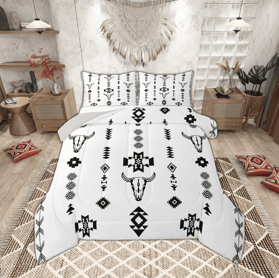 Manfei Bohemian Aztec Queen Comforter Set for Adult, Hippie Sheep Skull ...