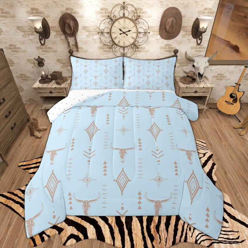 Manfei Bohemian Aztec Queen Comforter Set, Aesthetic Blue Brown Bedding ...