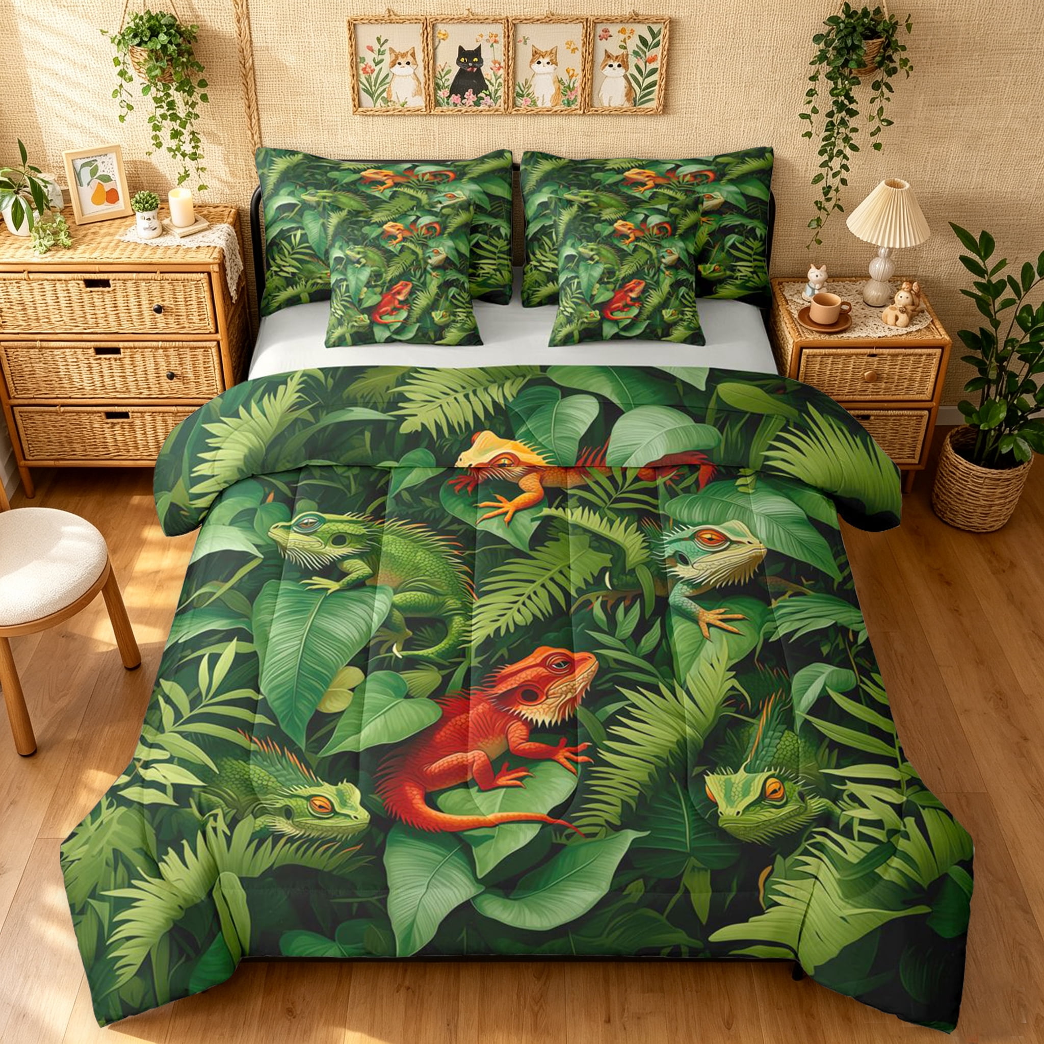 Manfei Bohemian Lizard Queen Bedding, Tropical Botanical Bedding ...