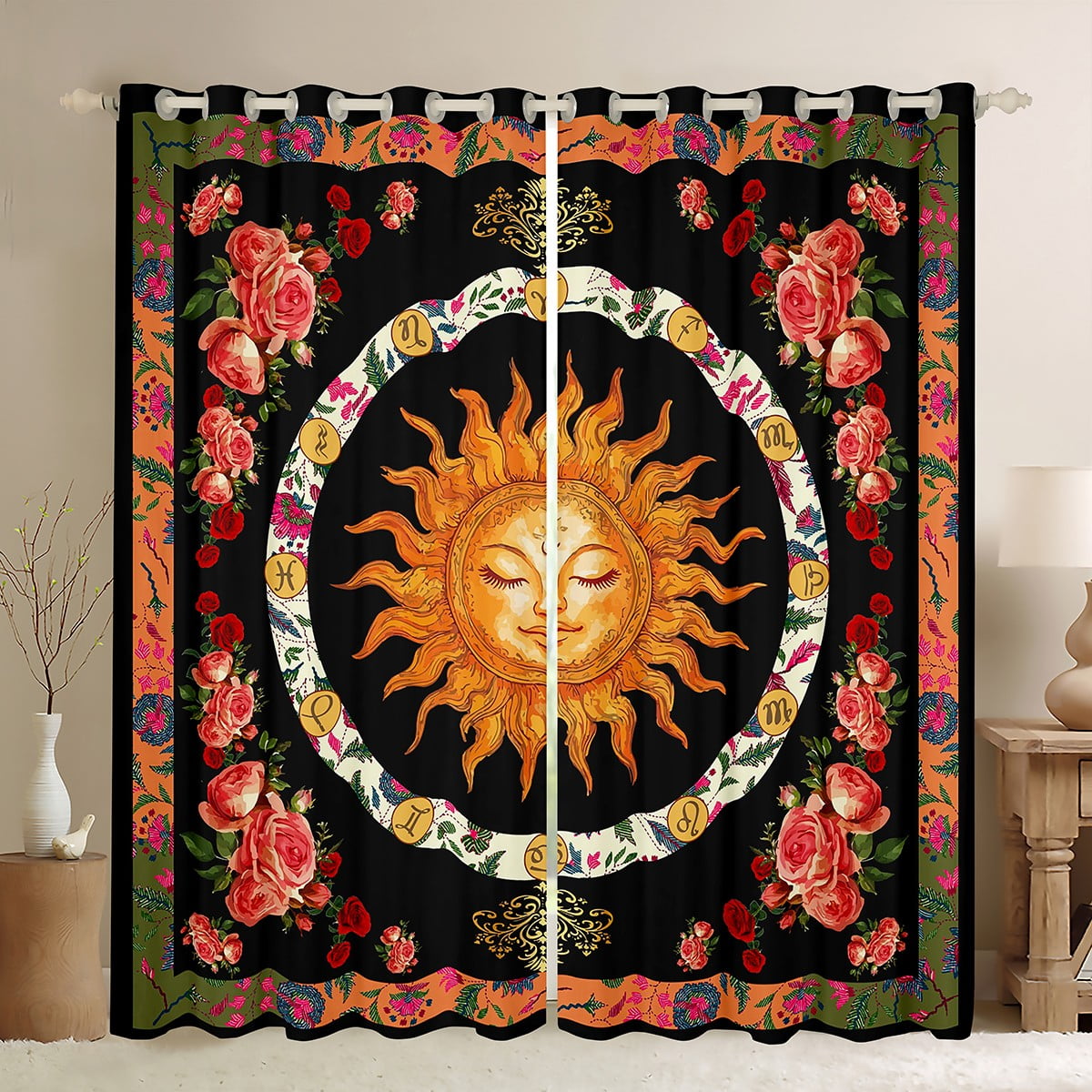Manfei Bohemian Sun Blackout Curtains Set of 2 (38x54 Each),Psychedelic ...