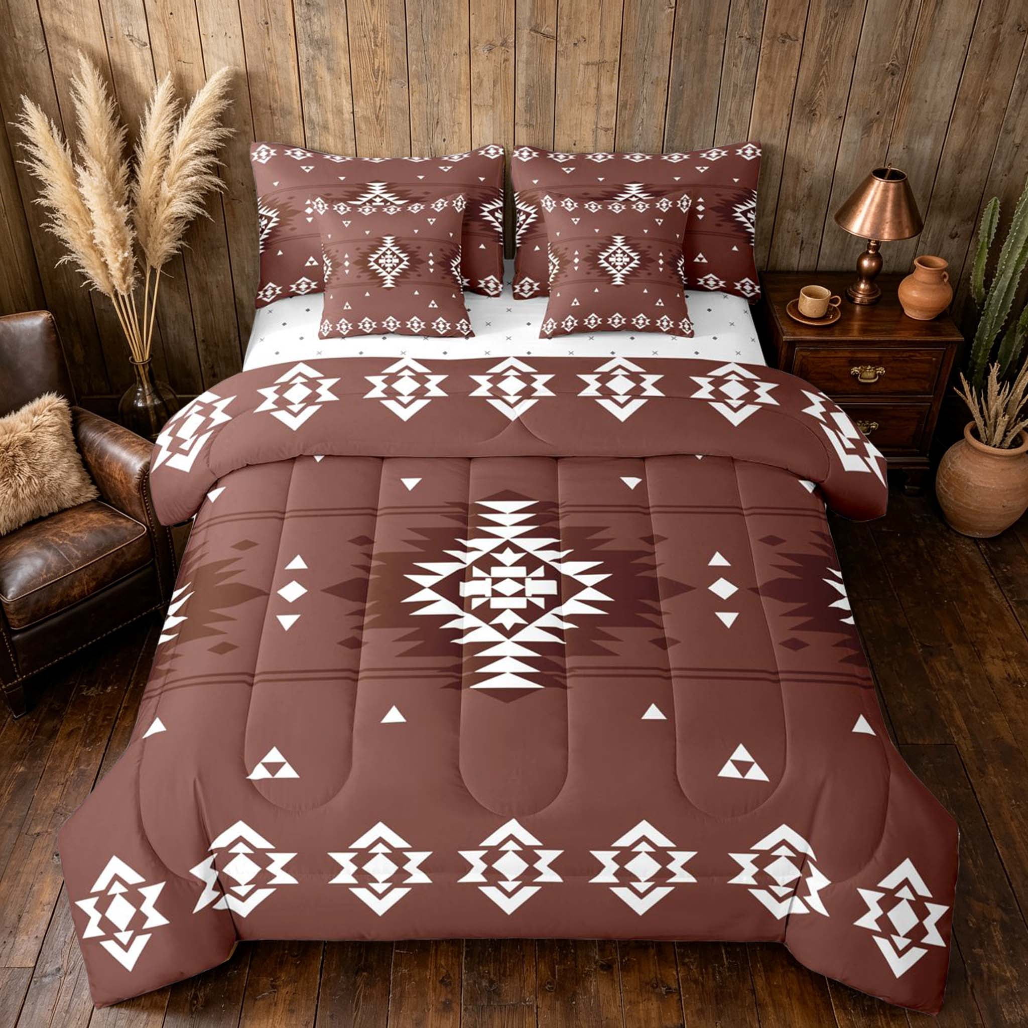 Manfei Boho Aztec Full Size Bedding Sets, Brown White Tribal Geometric ...