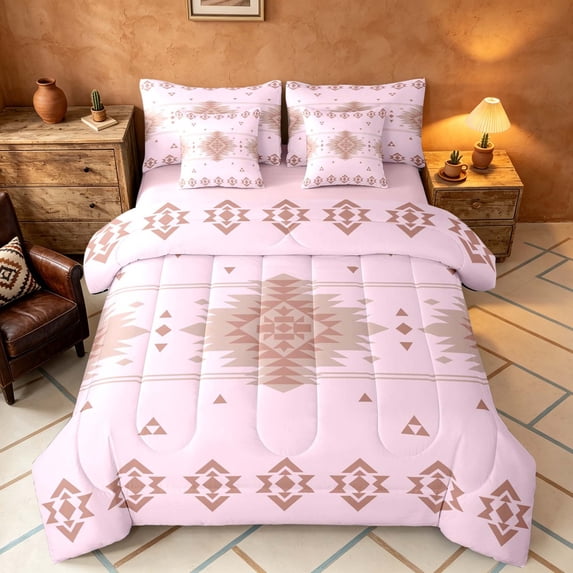 Manfei Boho Aztec Full Size Bedding Sets, Pink Tribal Geometric Full ...