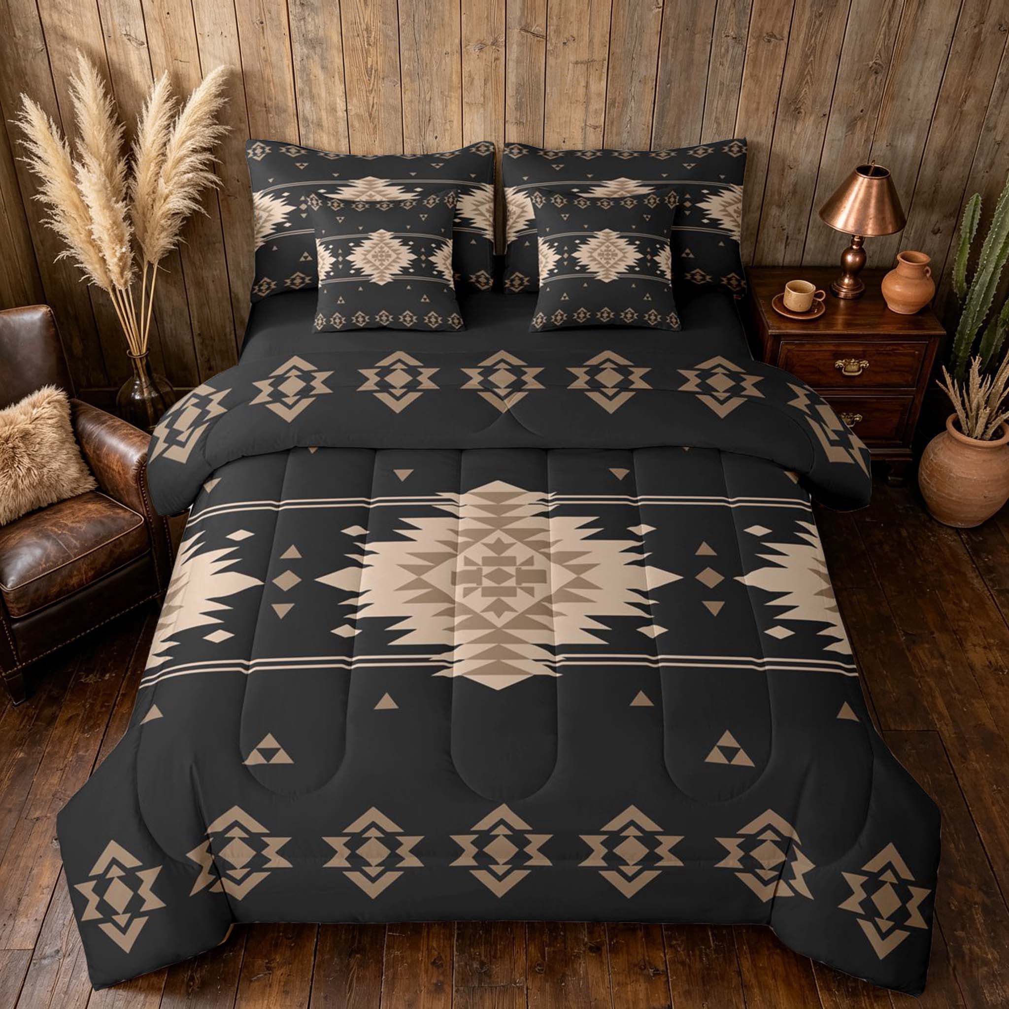 Manfei Boho Aztec King Bedding, Black Beige Tribal Geometric King Bed ...