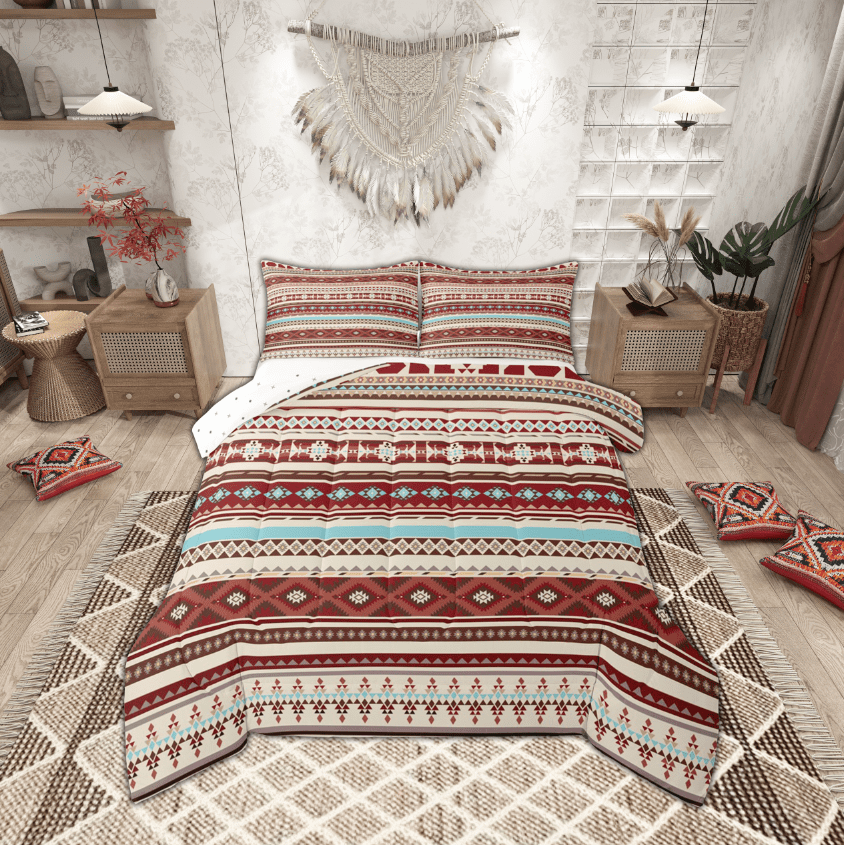 Manfei Boho Bohemain Queen Comforter Set,Retro Aztec Geometric Bedding ...