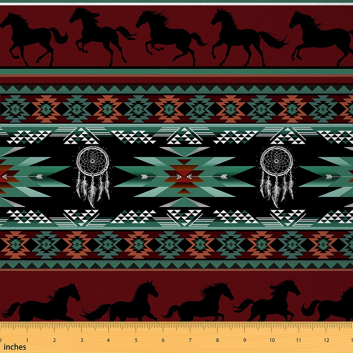 Manfei Boho Bohemian Aztec Sewing & Crafting Fabric (1 Yard), Black Red ...