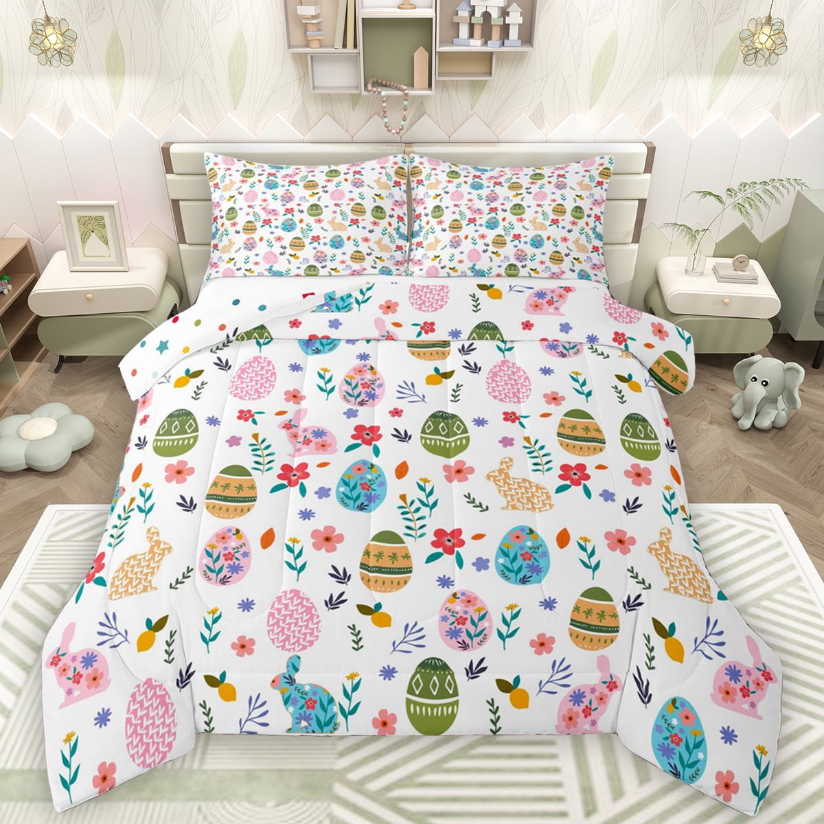 Manfei Boho Dinosaur Egg Full Size Comforter Sets,Cute Cartoon Flower ...