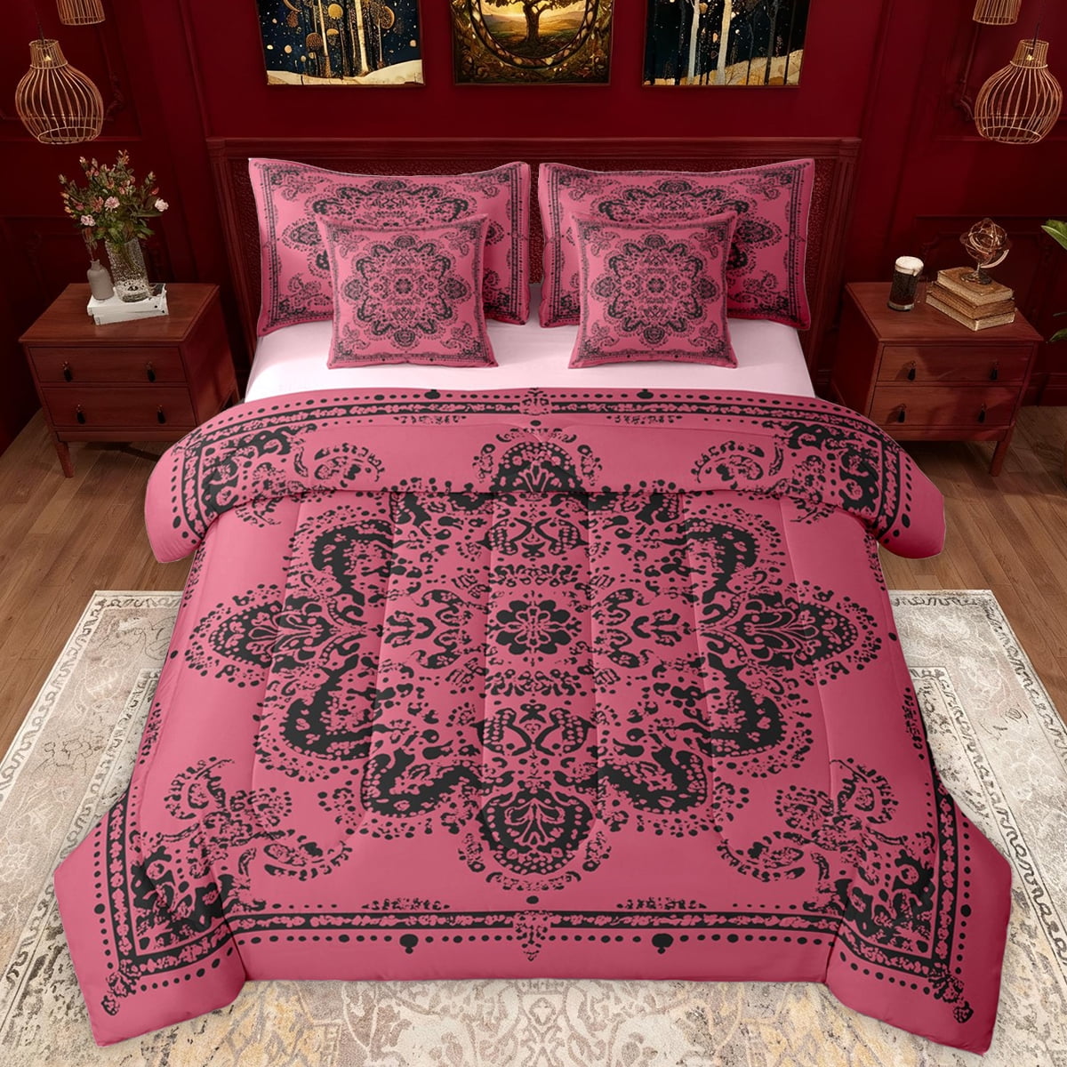Manfei Boho Exotic Style 7-Piece Bedding Comforter Set,Retro Victorian ...