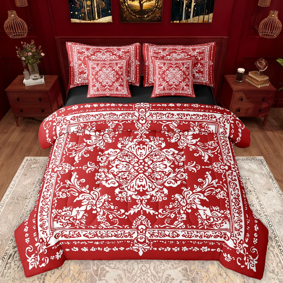 Manfei Boho Exotic Style 7-Piece Bedding Comforter Set,Retro Victorian ...