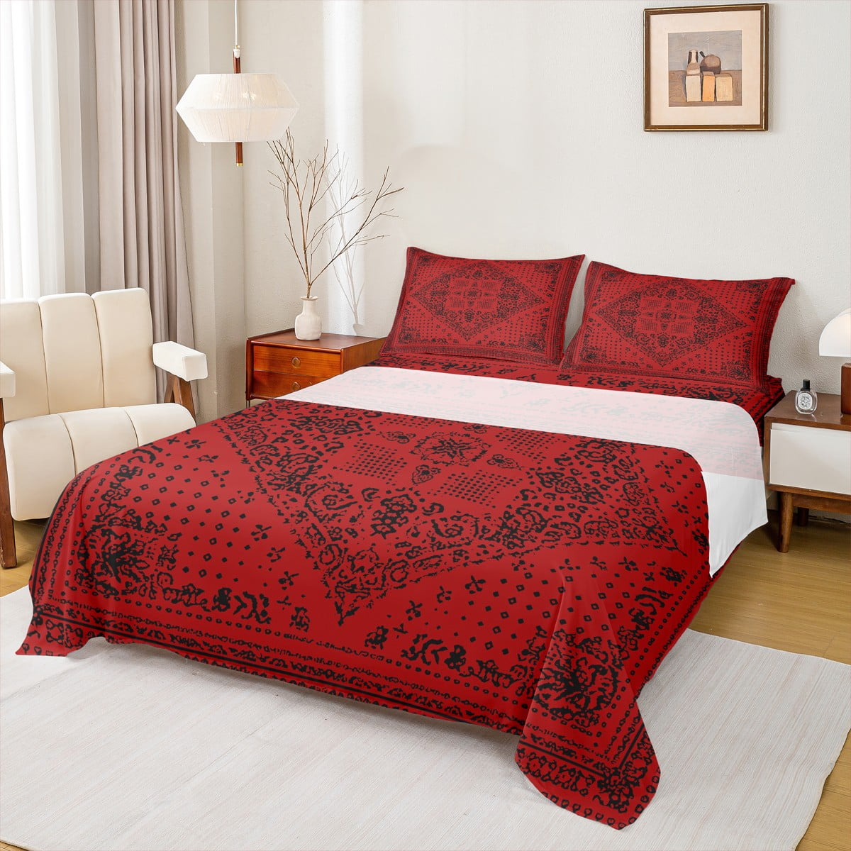 Manfei Boho Exotic Style Bed Sheets,Retro Victorian Floral King Sheets ...