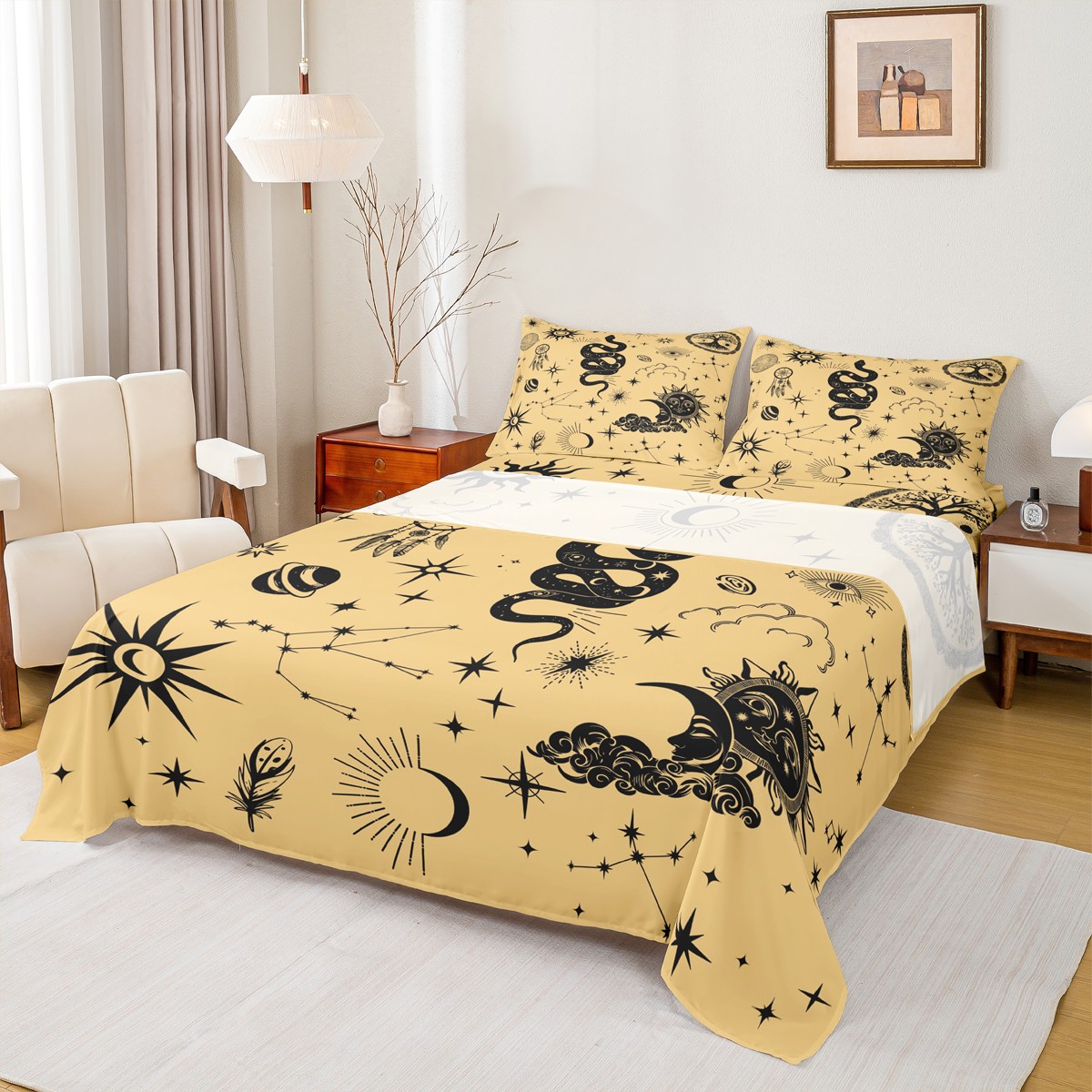Manfei Boho Hippie Snake Twin Sheet Sets for Adult, Bohemian Astrology ...