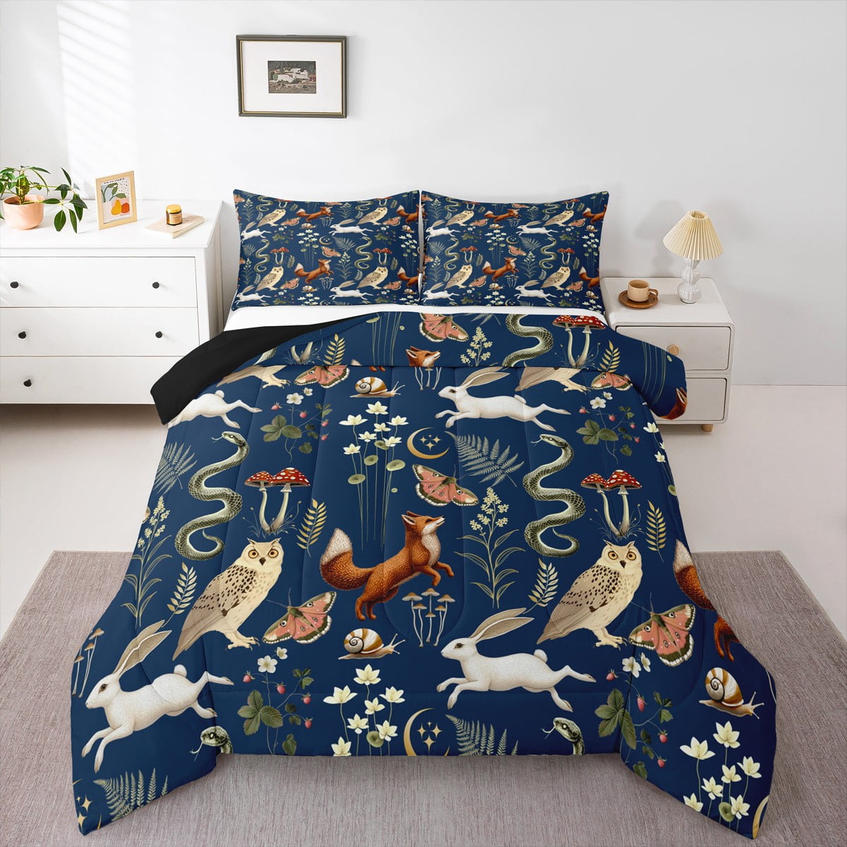 Manfei Boho Jungle Animal Queen Comforter Set for Child, Squirrel Fox ...