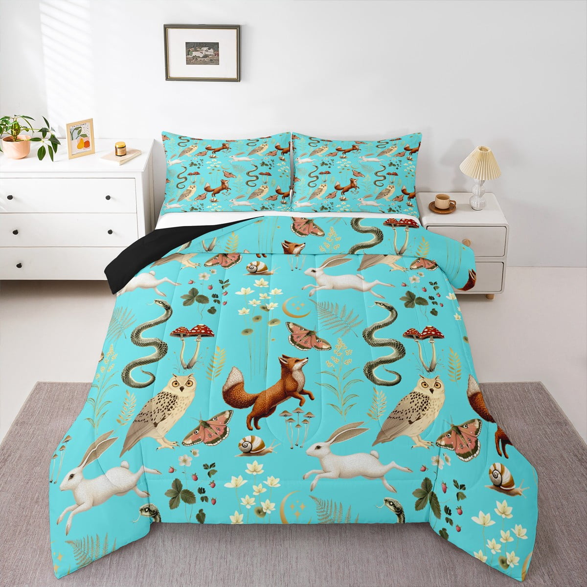 Manfei Boho Jungle Animal Queen Comforter Set for Child, Squirrel Fox ...