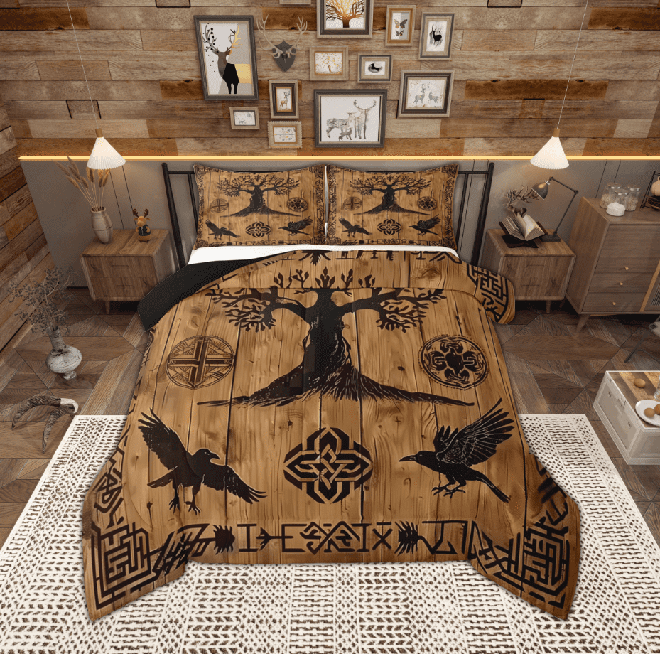 Manfei Boho Life Tree Queen Comforter Set for Adult, Brown Rustic Aztec ...