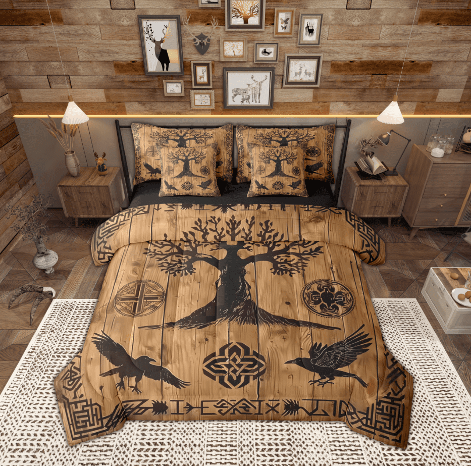Manfei Boho Life Tree Twin Bedding Sets 7-Piece for Adult, Brown Rustic ...