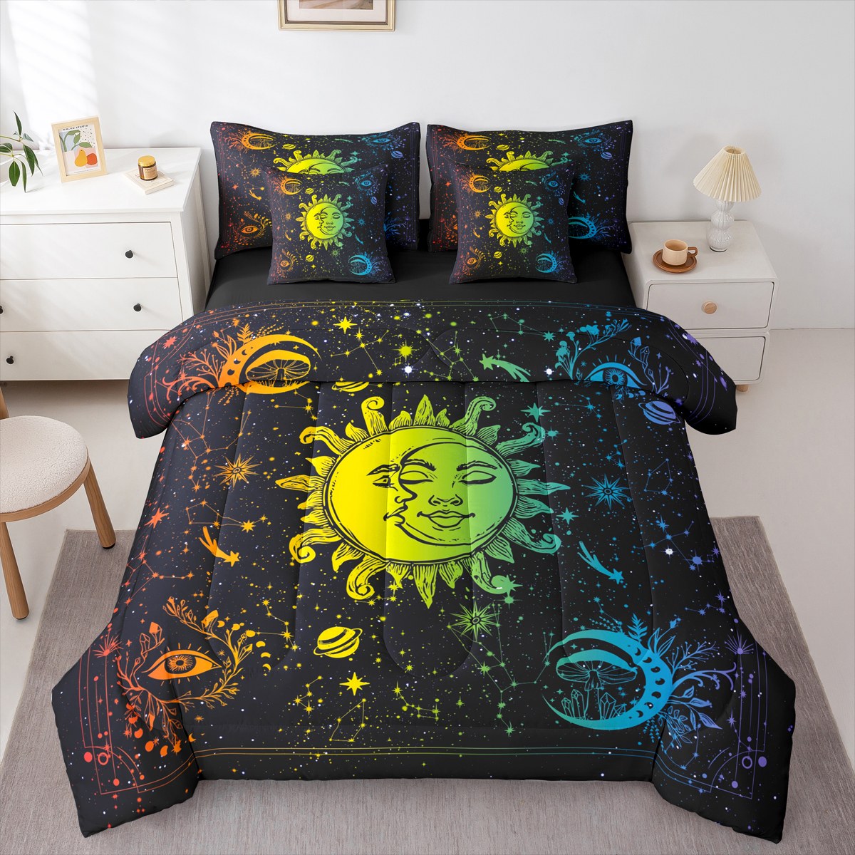Manfei Boho Sun Flower 7pcs Bedding Comforter Set,Constellation ...