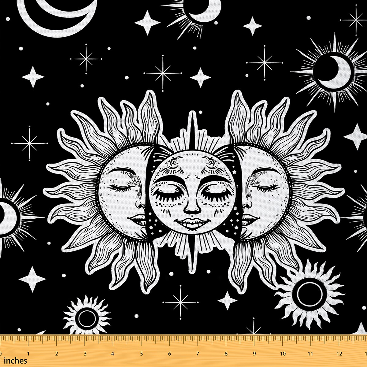 Manfei Boho Sun and Moon Fabric by the Yard (1 Yard), Psychedelic ...