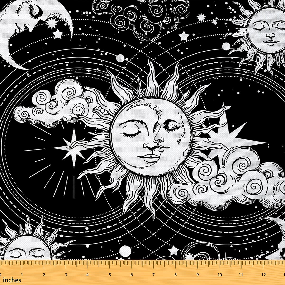 Manfei Boho Sun and Moon Sewing & Crafting Fabric (2 Yards), Celestial ...