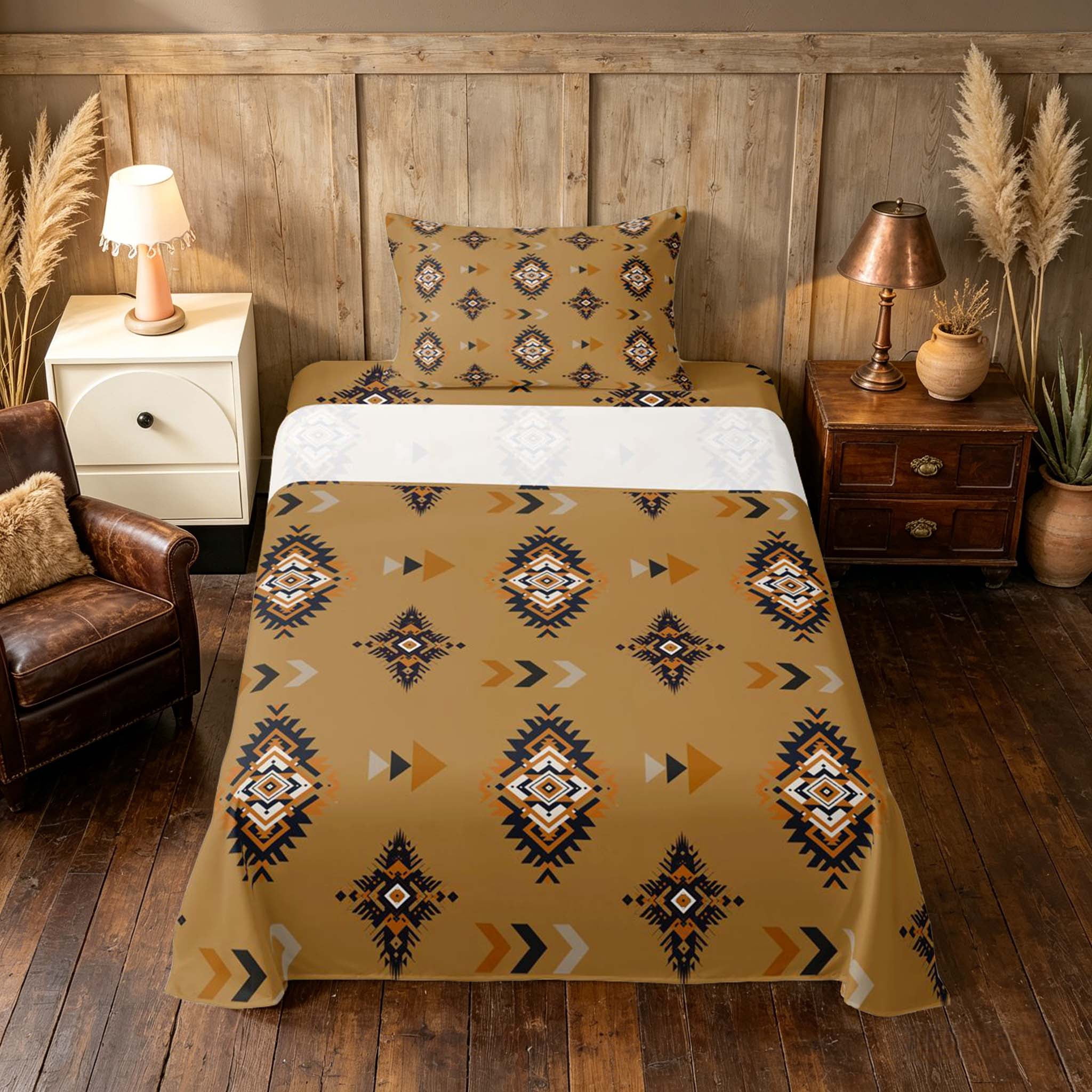 Manfei Boho Tribal Diamond Twin Sheets, Aztec Arrow Bedding, Brown ...