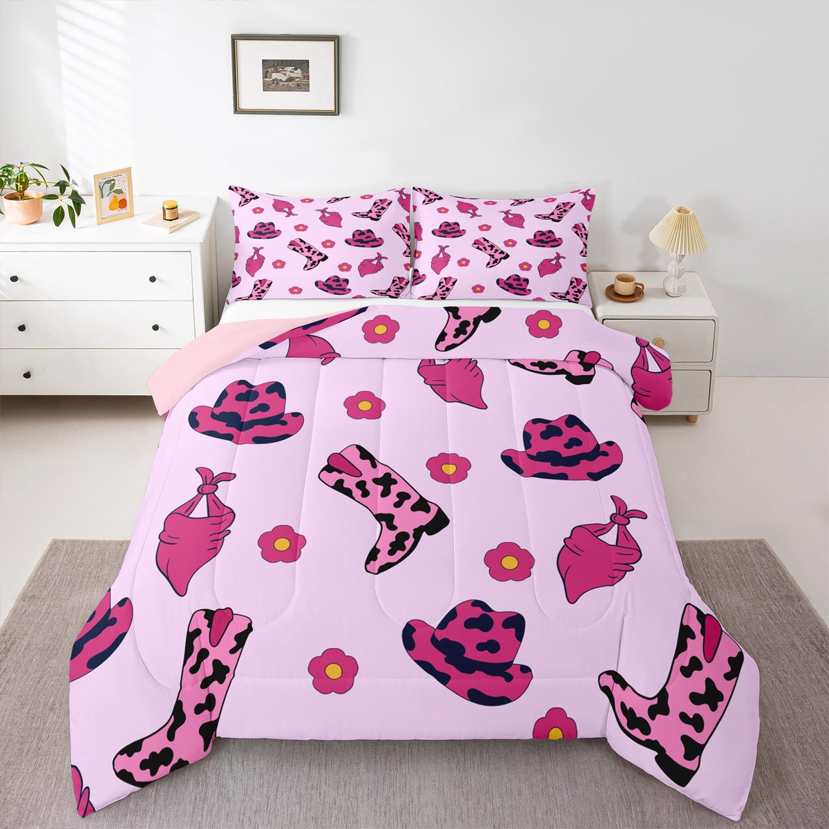 Manfei Boots Hat 3pcs King Size Comforter Sets,Cow Print Bedding ...