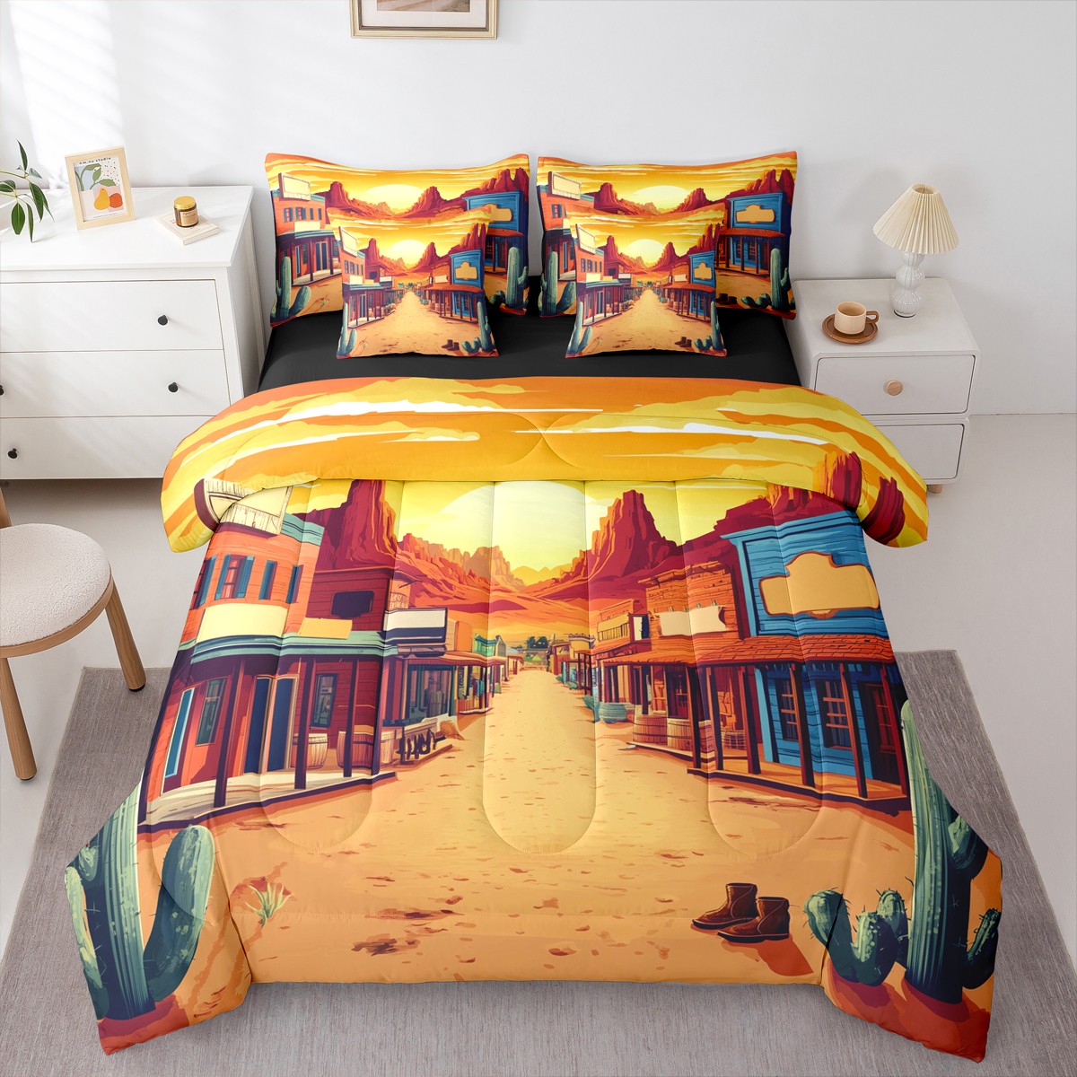 Manfei Botanical Cactus 7pcs Bedding Comforter Set,Rustic Desert Queen ...