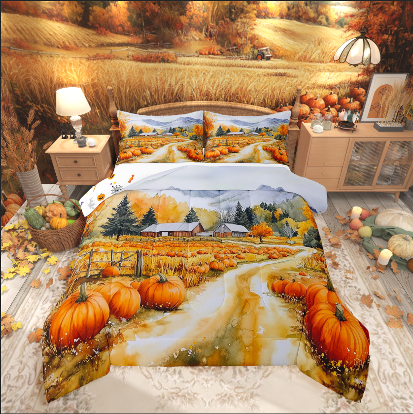 Manfei Botanical Pumpkin Comforter Sets Queen Size,Autumn Harvest ...