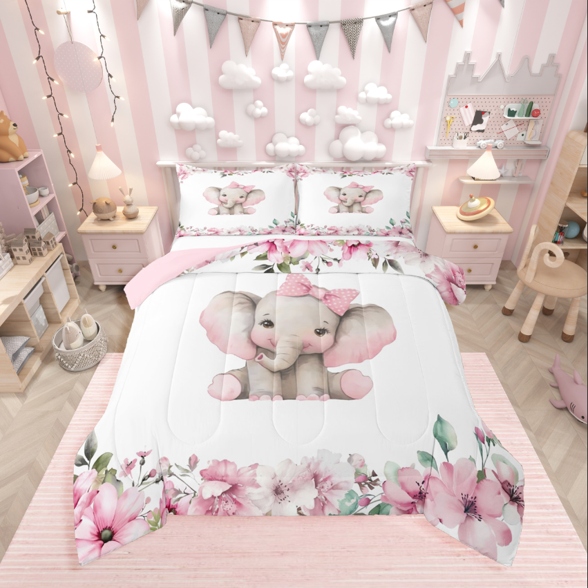 Manfei Bow Elephant 3-Piece Full Size Comforter Sets,Pink Flower ...