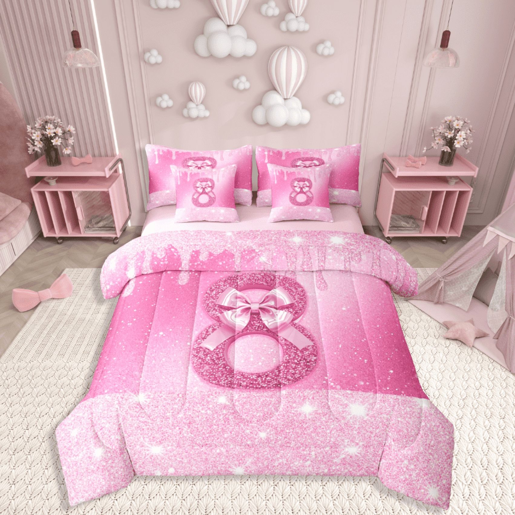 Manfei Bow Number 3pcs King Size Comforter Sets,Dreamy Princess Bedding ...