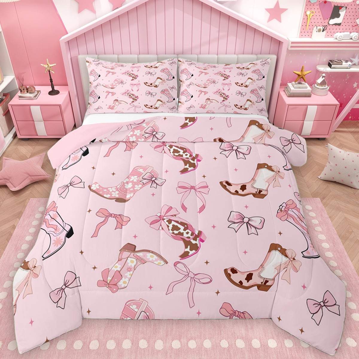 Manfei Bowknot Cowgirl Boot Queen Comforter Set for Teens, Kawaii ...