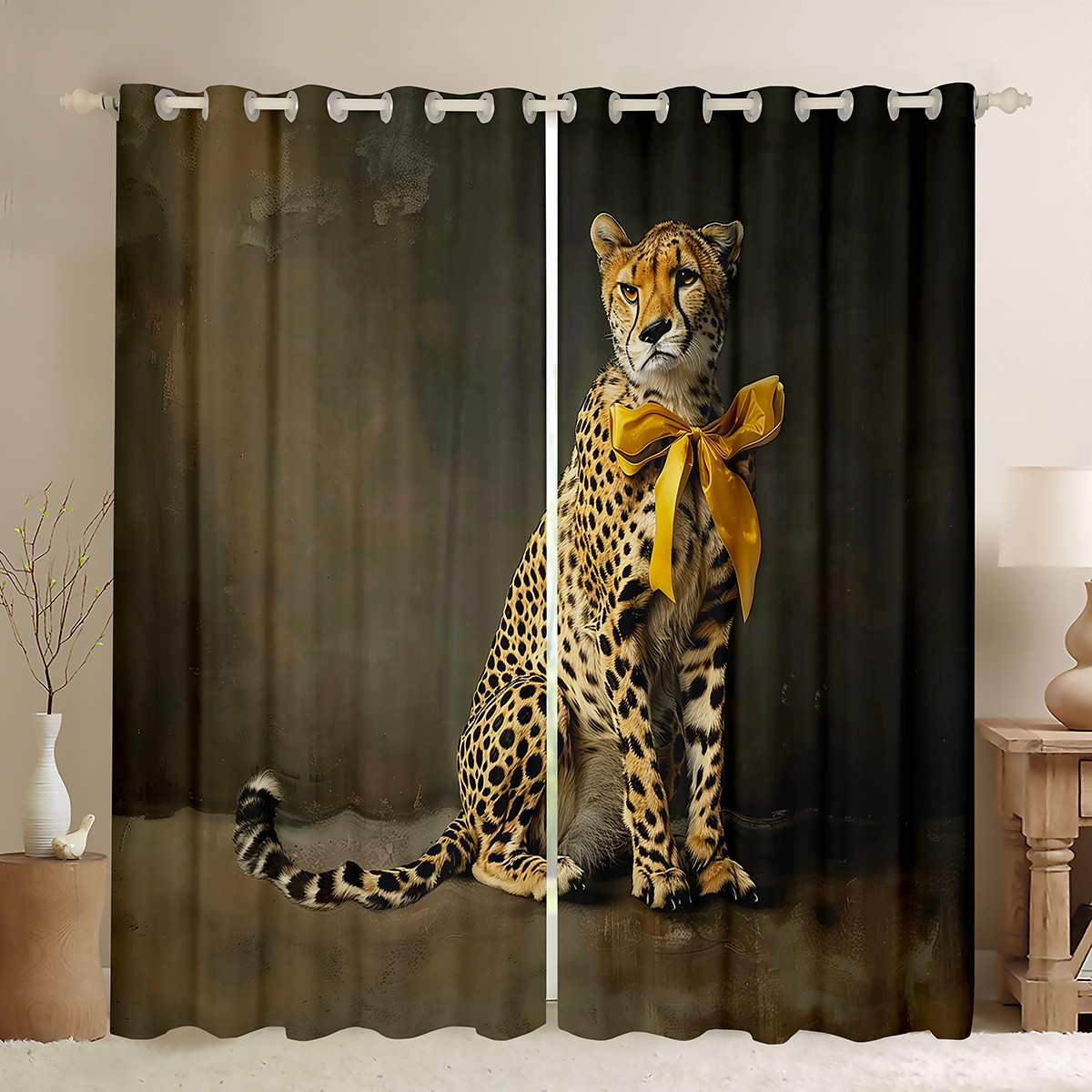 Manfei Bowknot Leopard Blackout Curtains Set of 2 (52x84 Each), 3D ...